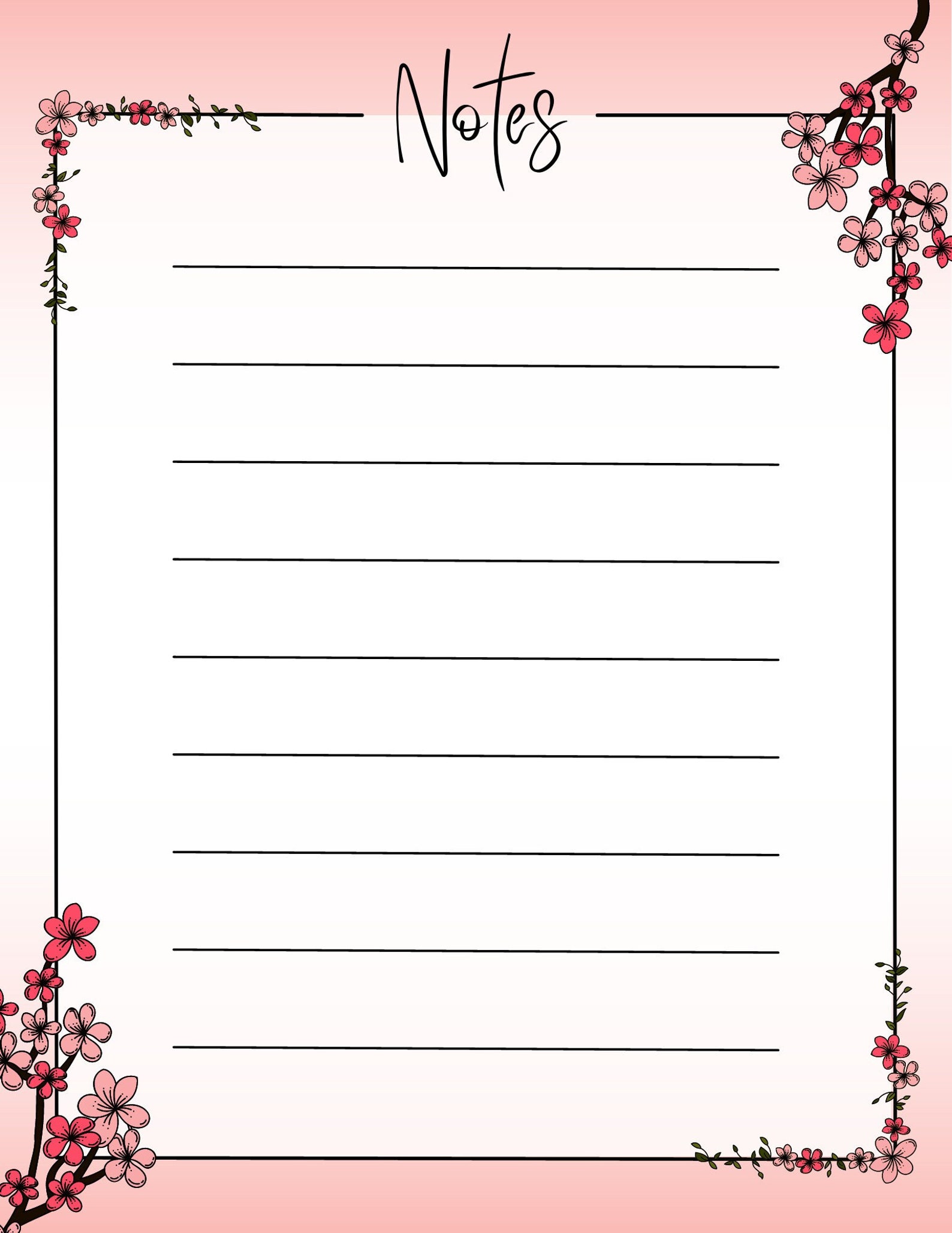 Digital Notebook Paper, Digital Flower Notebook Paper, Digital Notebook ...