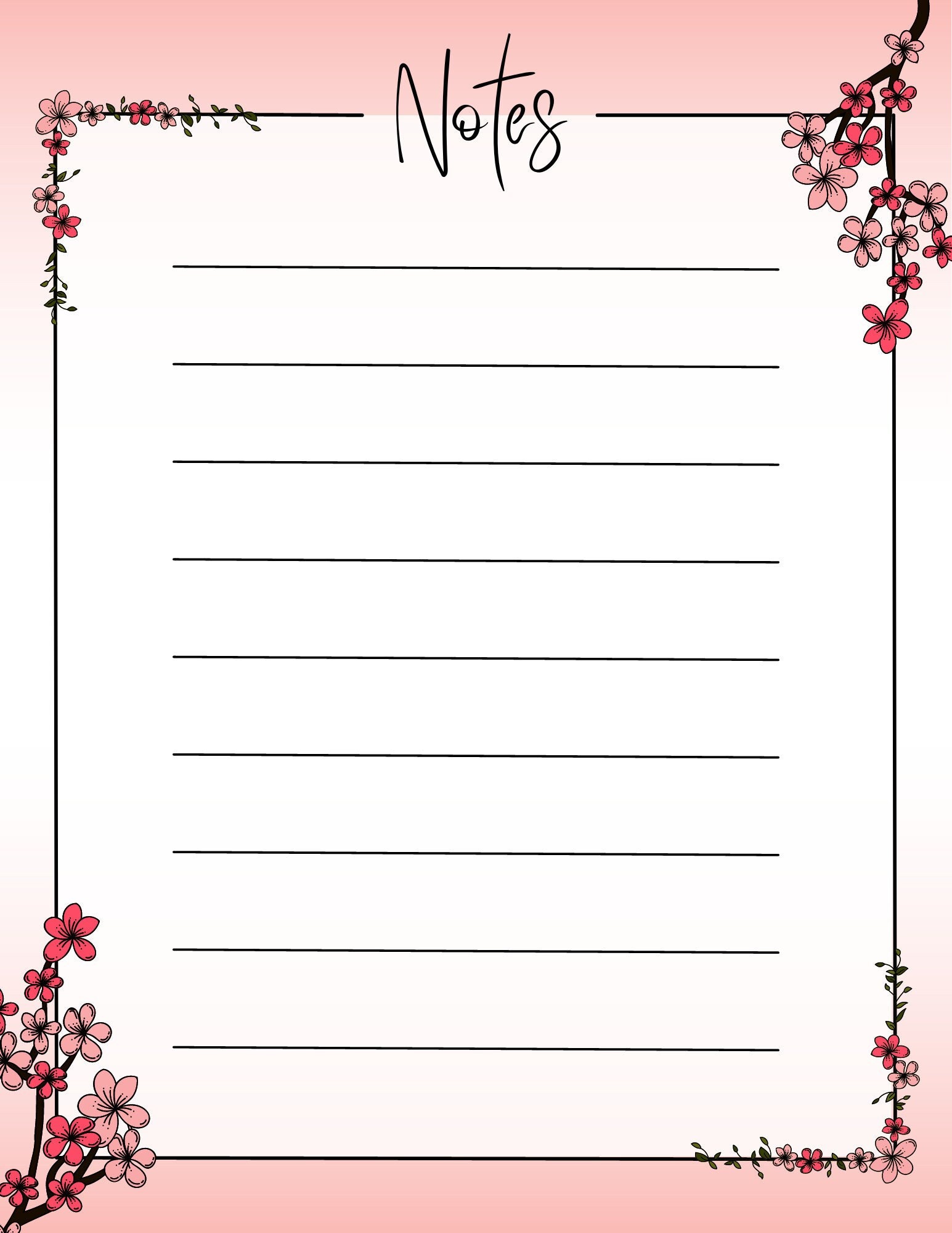 Digital Notebook Paper, Digital Flower Notebook Paper, Digital Notebook ...