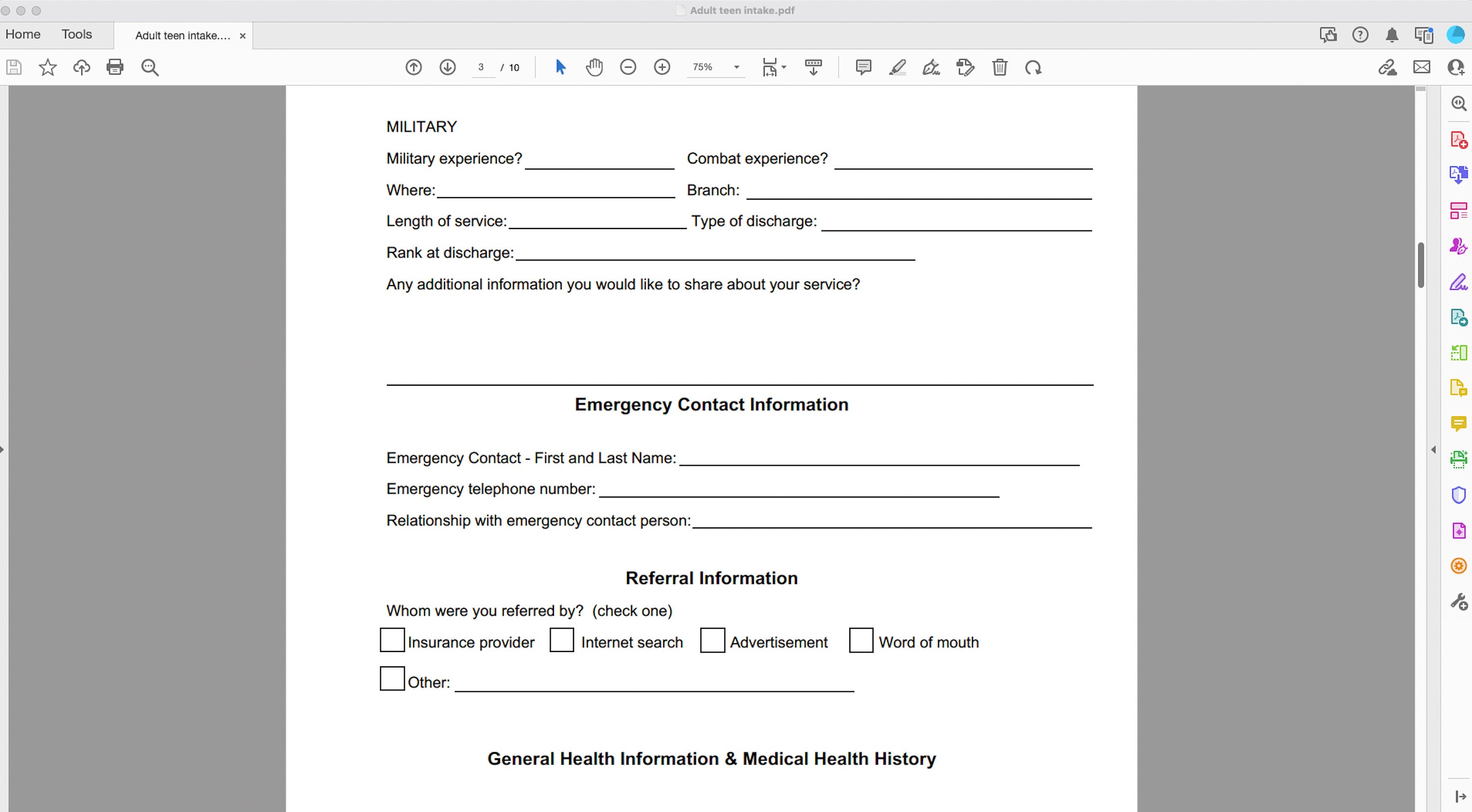 Adult and Teen Counseling Intake Form - Fillable Pdf. - Etsy