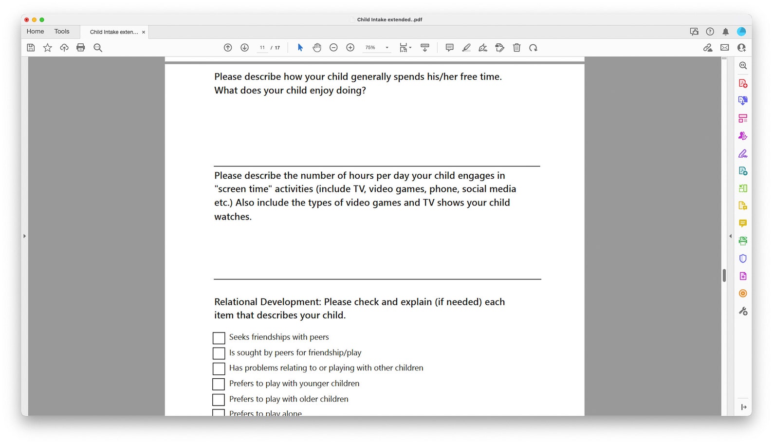 Comprehensive Child/teen Intake Form - Pdf. - Etsy
