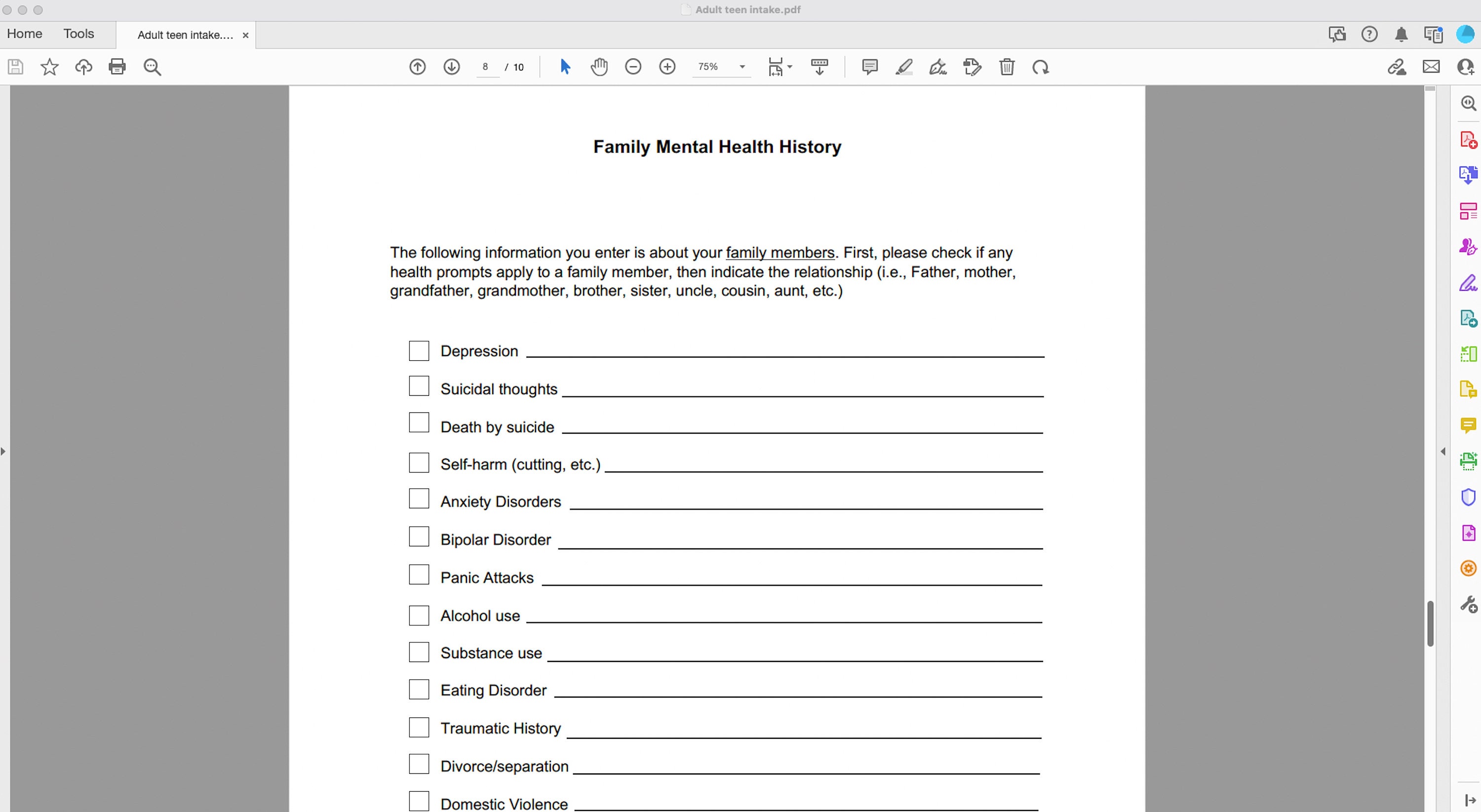 Adult and Teen Counseling Intake Form - Fillable Pdf. - Etsy