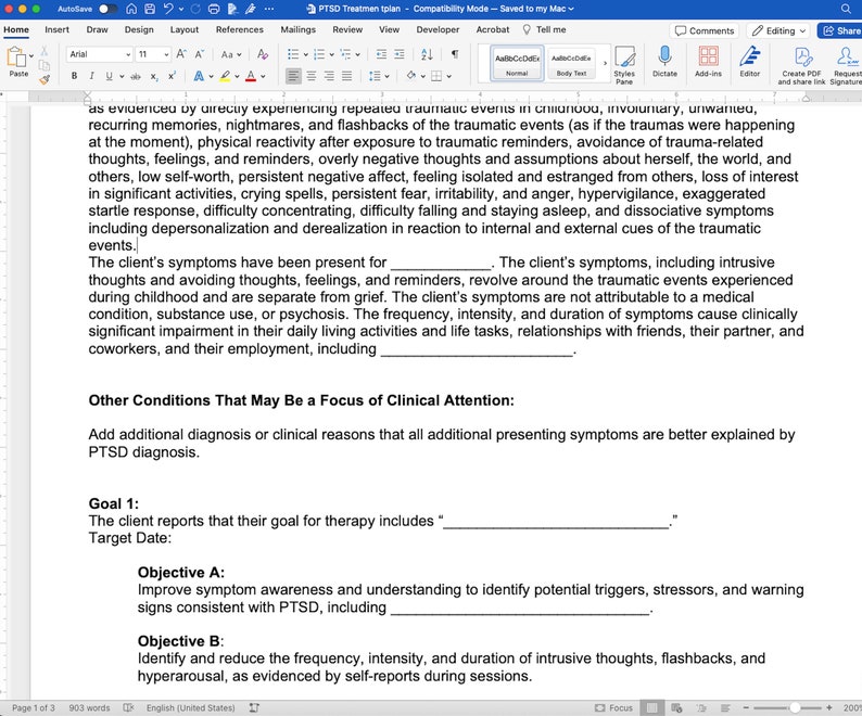 PTSD Treatment Plan Pdf - Etsy