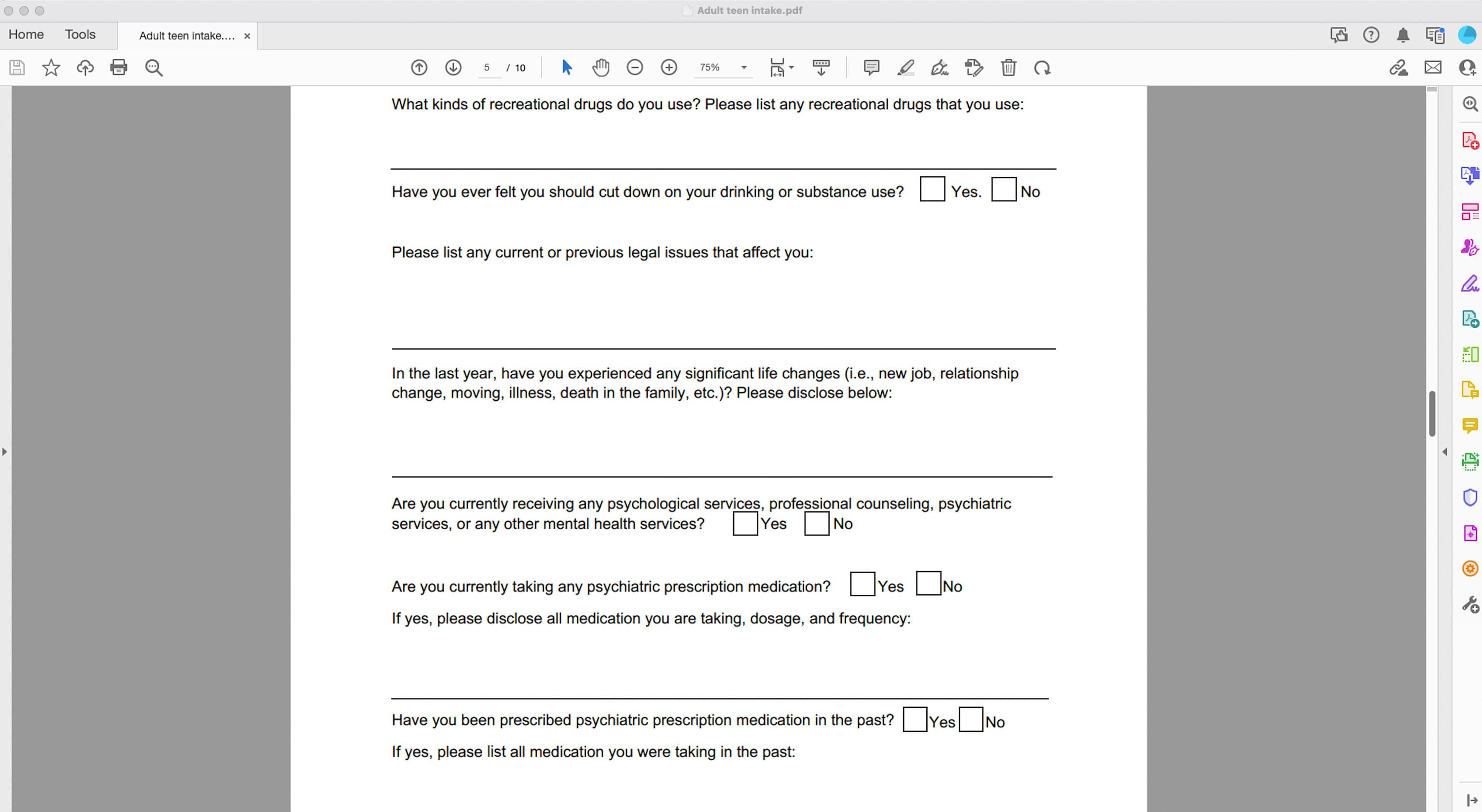 Adult and Teen Counseling Intake Form - Fillable Pdf. - Etsy