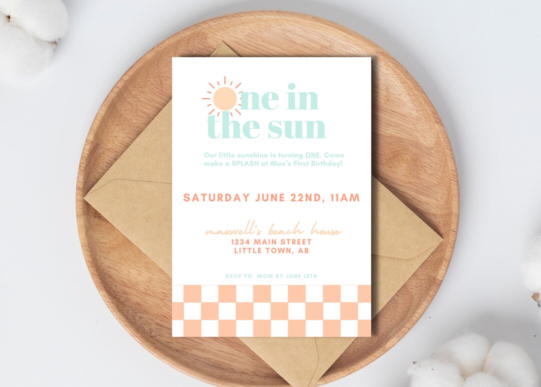 One in the Sun Birthday Invite (peach) - Etsy