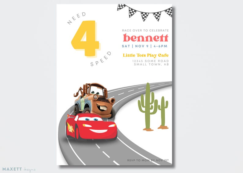 Cars Birthday Invitation - Need 4 Speed - TEMPLATE - Etsy