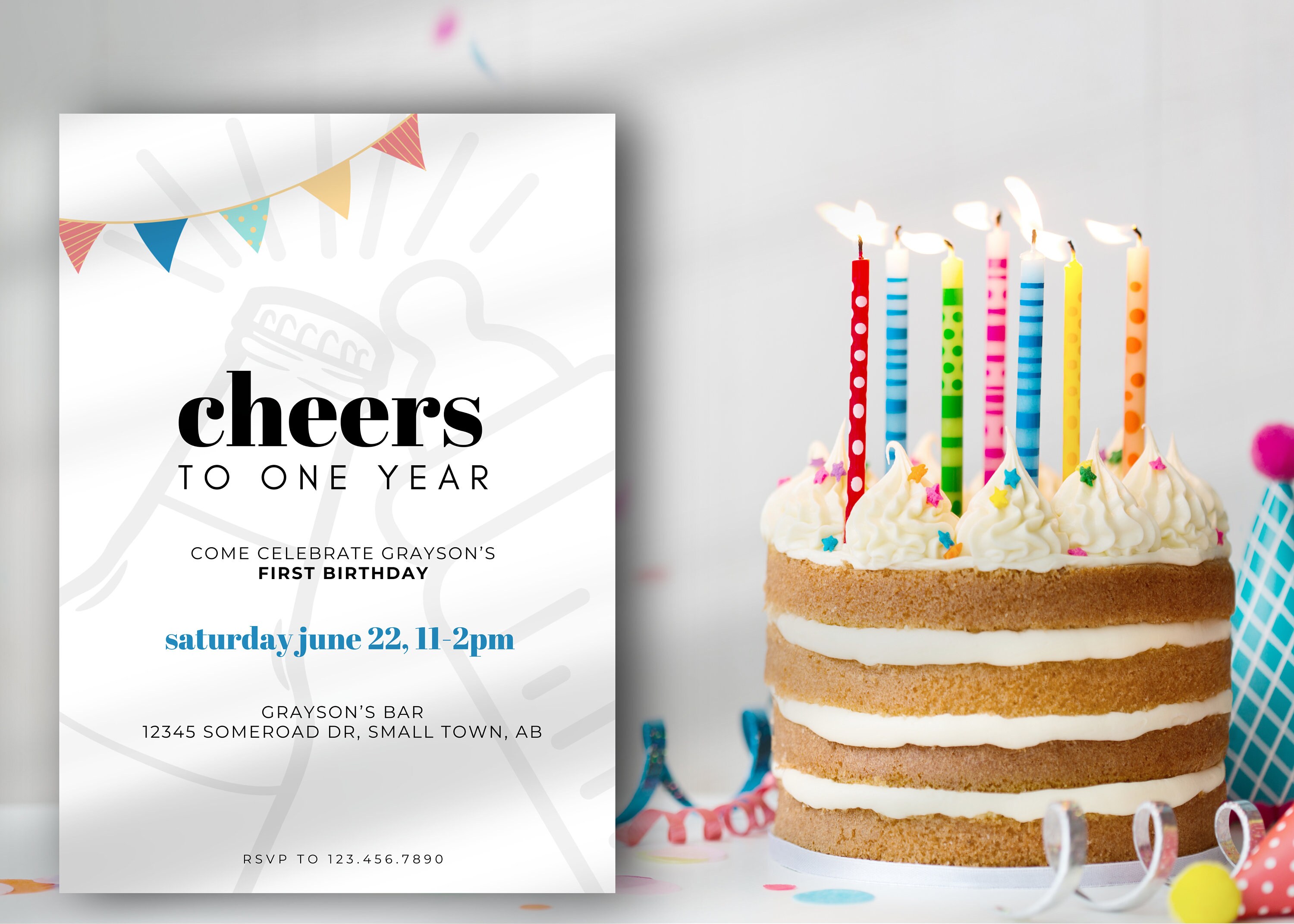 Cheers to One Year Invitation TEMPLATE - Etsy