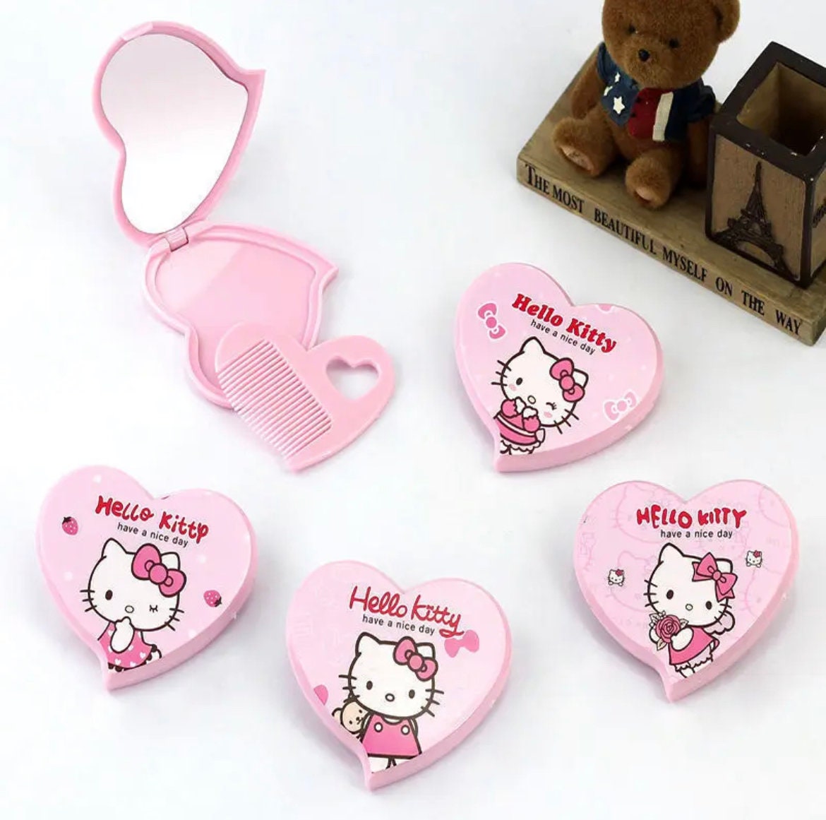 Hello Kitty Heart Shape Mirrorpocket Mirrorfor Girlspink Kitty ...