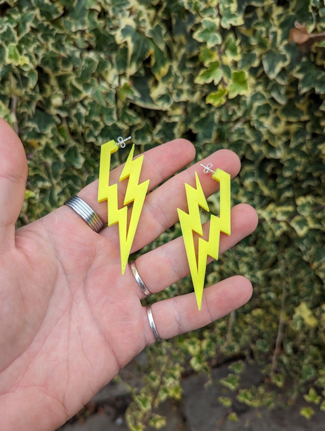 Lightning Bolt Earrings 3D Printed Silver Hoops Bolt Action - Etsy