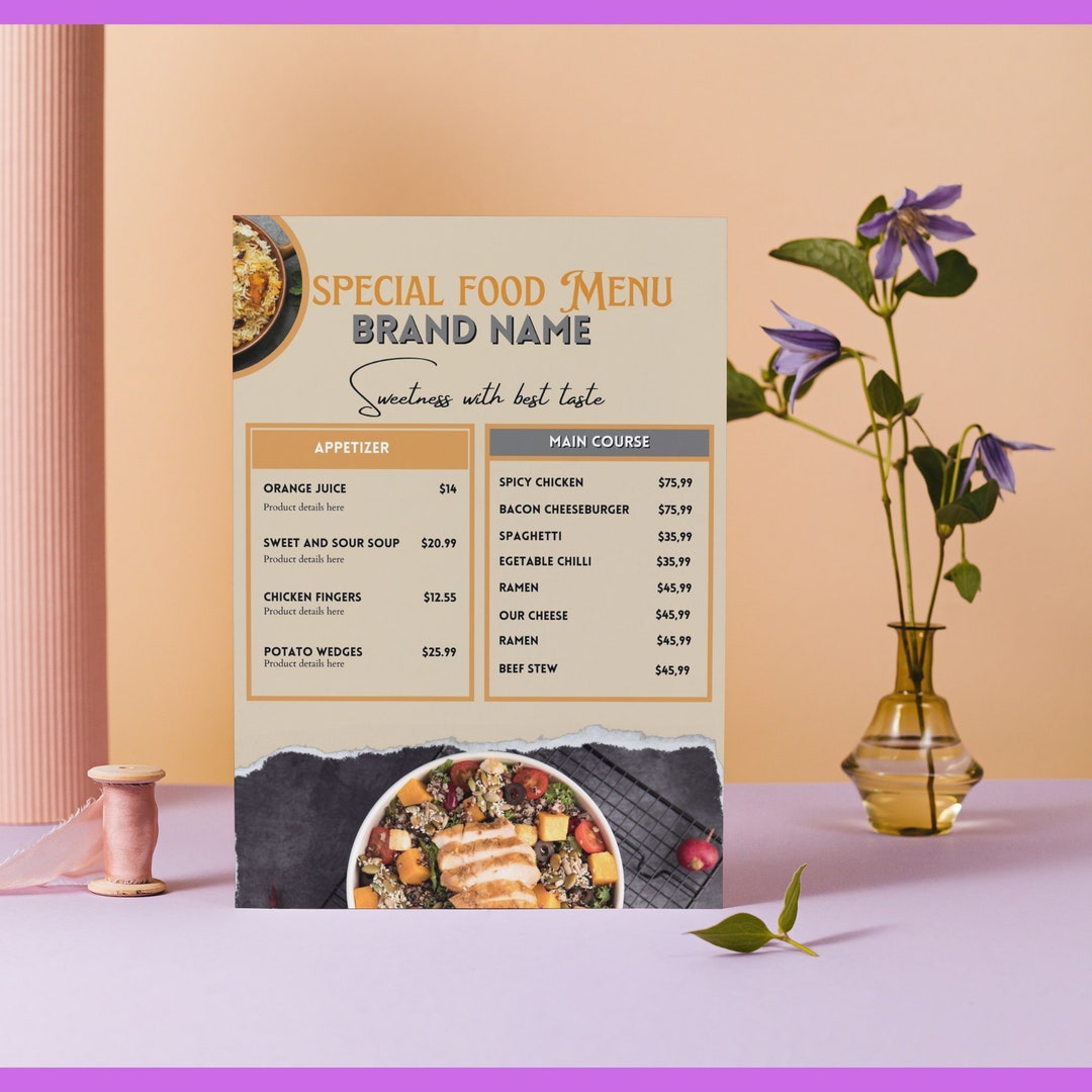 Printable Cafe Restaurant Menu Template, Editable Template, Digital ...
