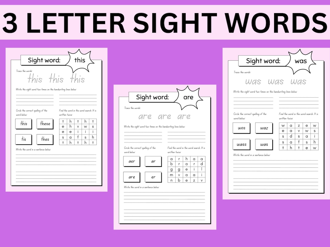 Sight Words Flashcards, Printable Sight Word, 3 Letter Sight Words ...