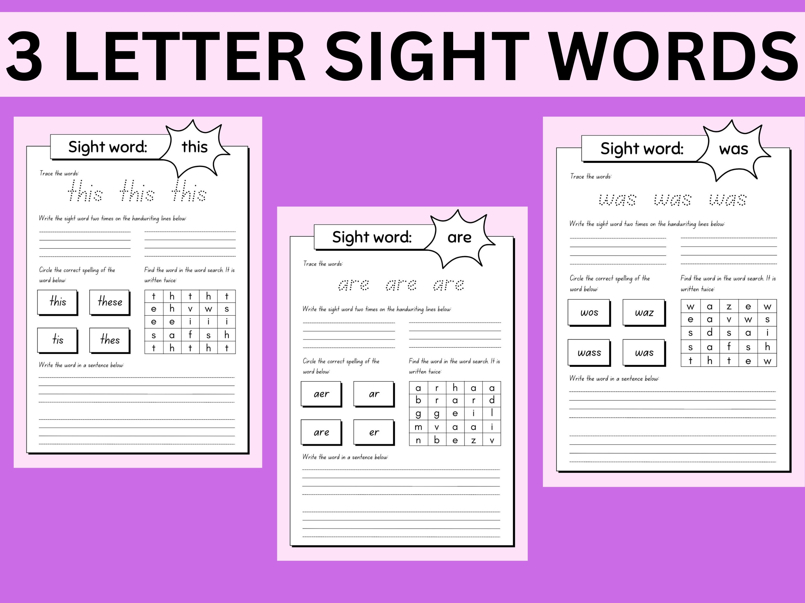 Sight Words Flashcards, Printable Sight Word, 3 Letter Sight Words ...