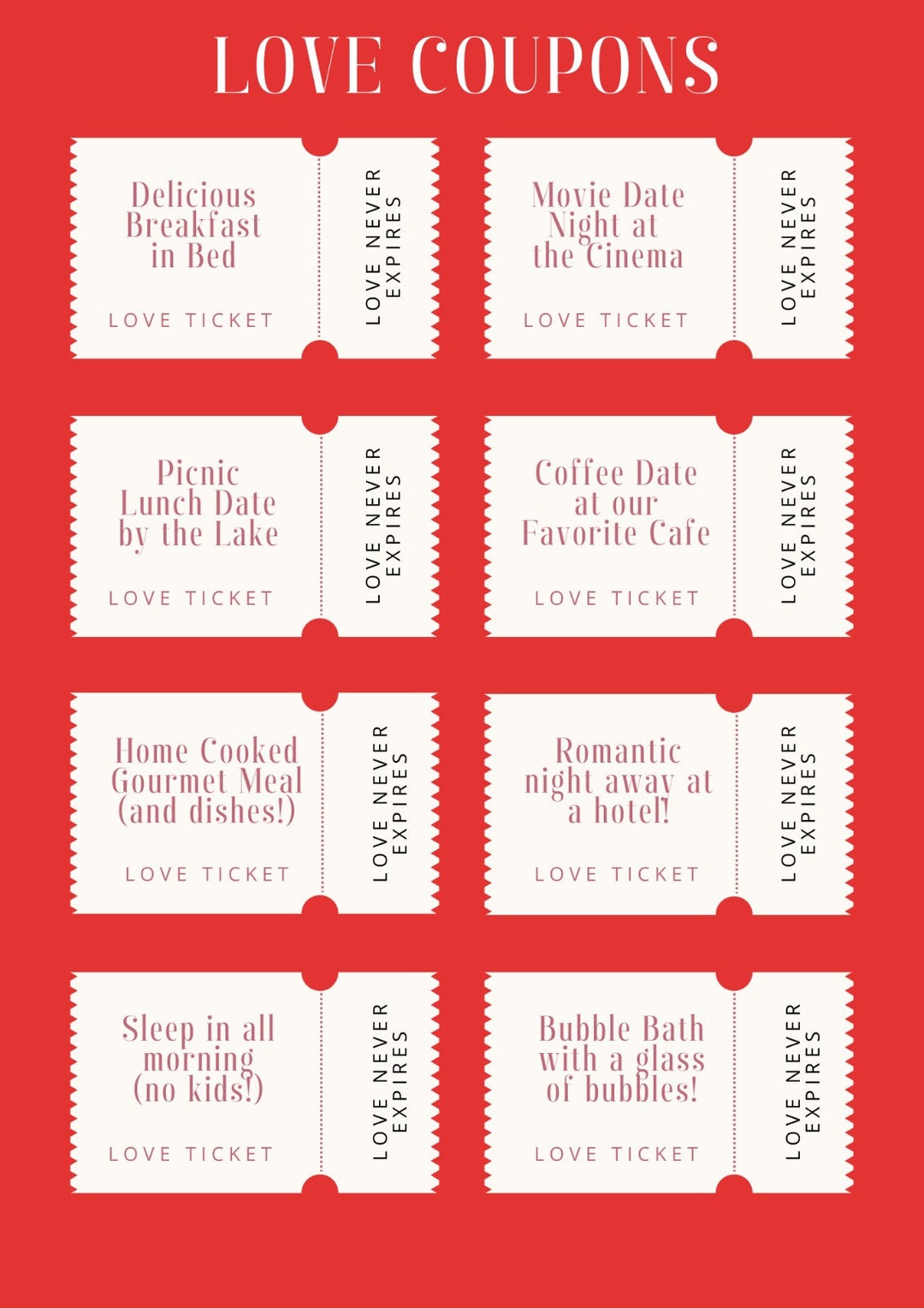 Printable Love Coupons, Romantic Coupons, Customizable Love Coupon Book ...