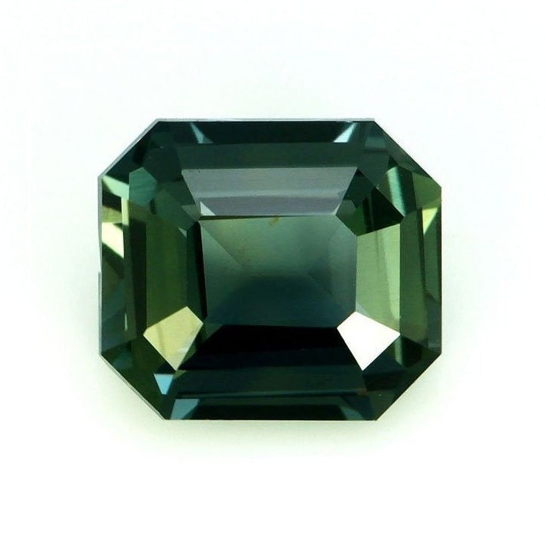 Natural Green Sapphire, 1.58 Carat, Unheated, Eye Clean, Emerald Cut ...