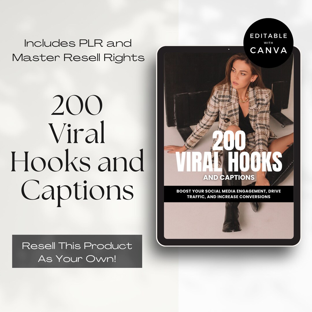 200 Viral Hooks and Captions With Master Resell Rights MRR and Private Label Rights PLR, Social ...