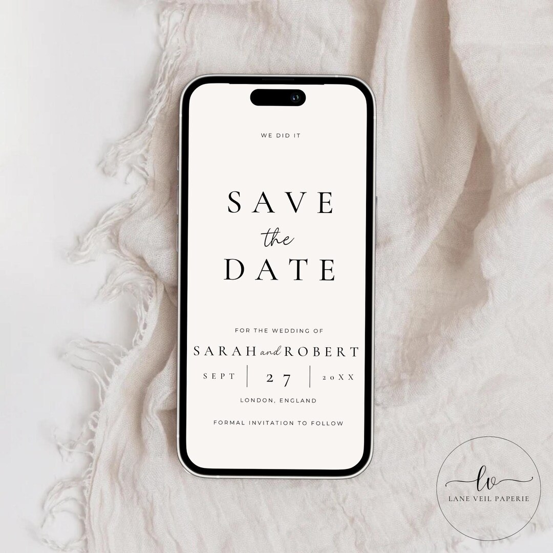 Simple Save the Date Digital Wedding Invitation, Minimal & Modern Save ...