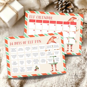 Christmas Elf Ideas Calendar, Editable Elf Calendar Printable, 24 Days ...