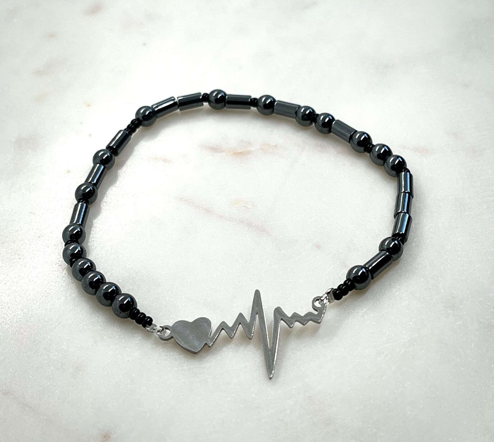 Hematite Morse Code Bracelet Heart Warrior Morse Code Bracelet ...