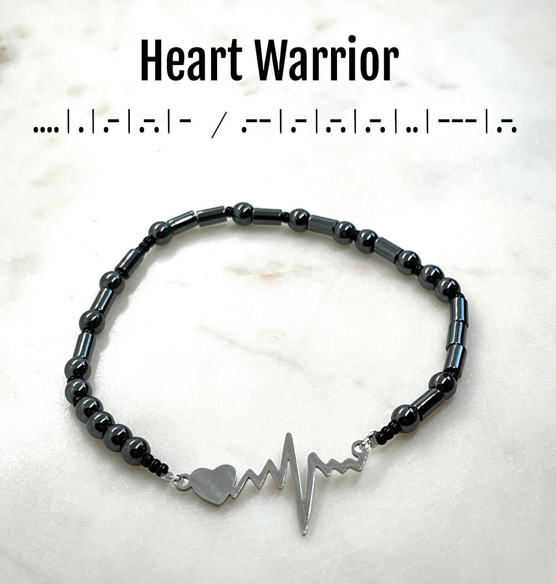 Hematite Morse Code Bracelet Heart Warrior Morse Code Bracelet ...