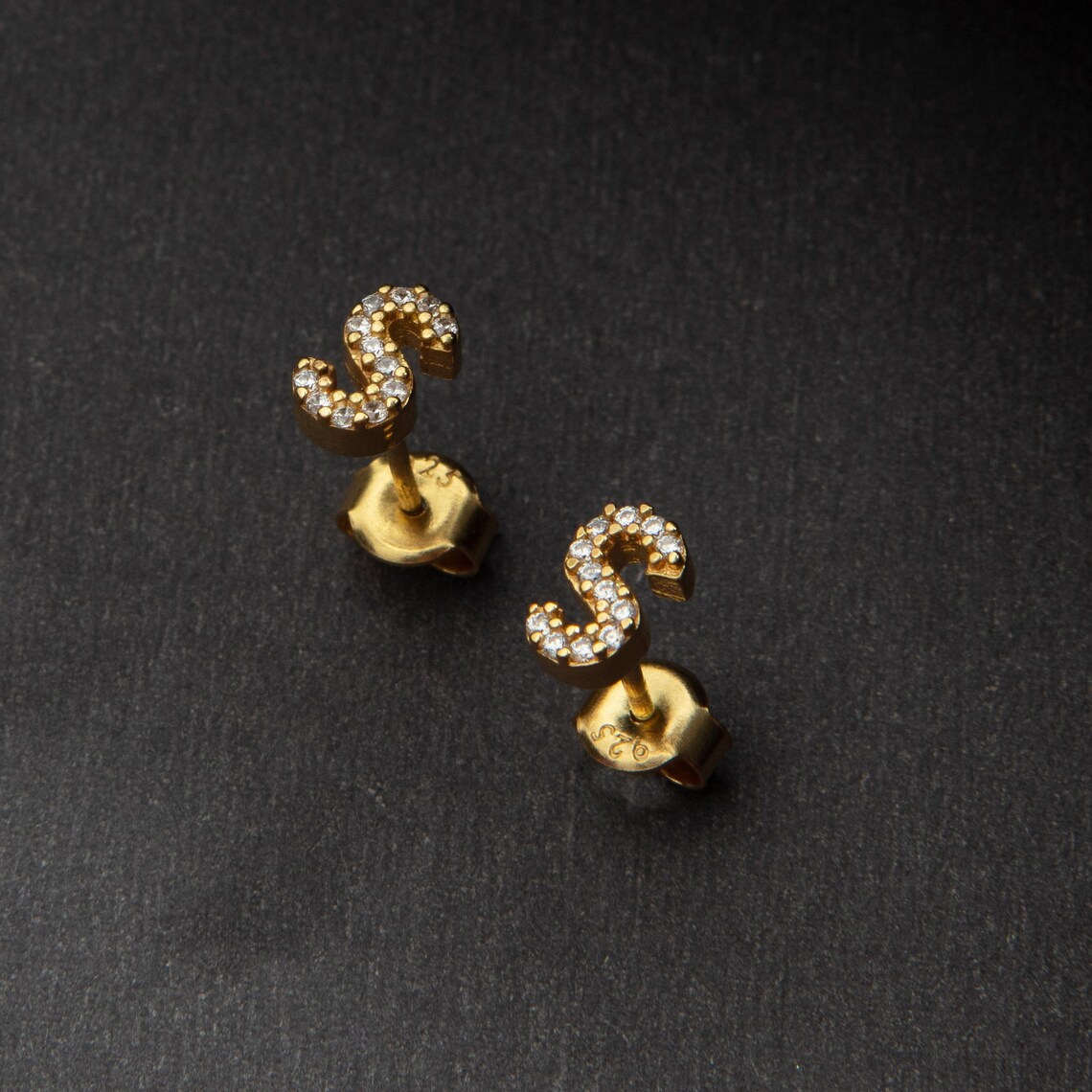 Gold Alphabet Earring, Alphabet Stud, Cz Stud Initial Earring, Initial ...