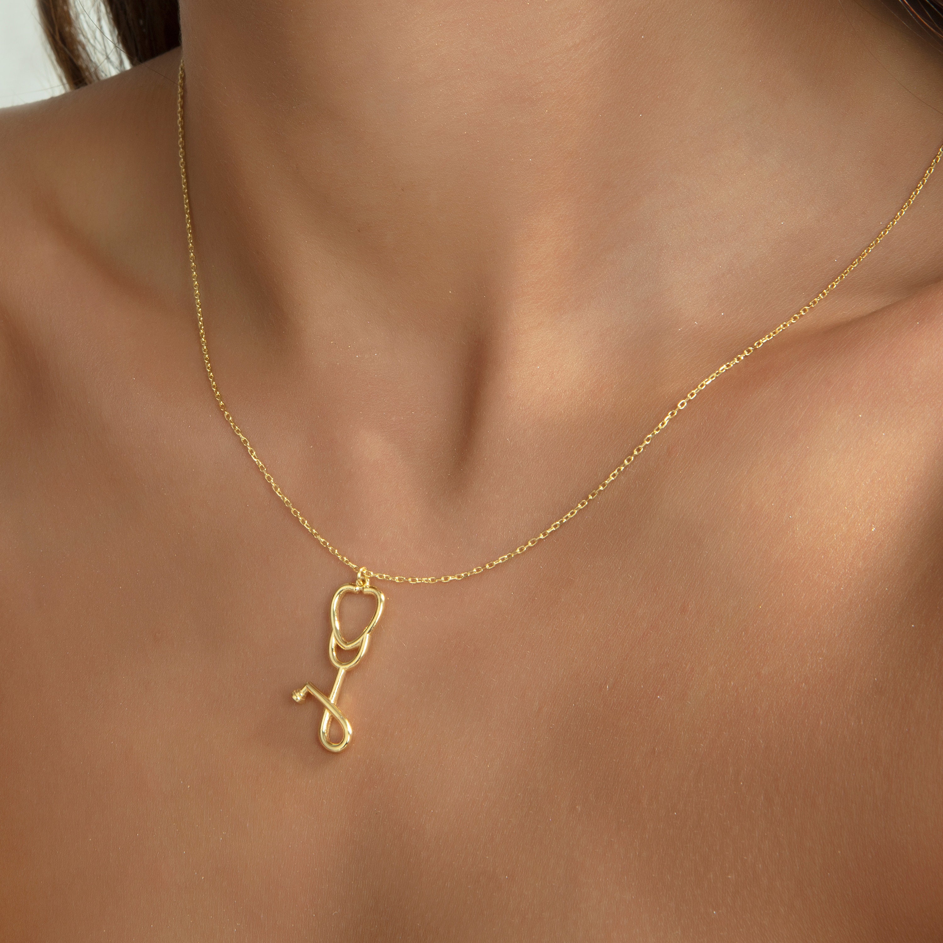 14K Solid Gold Stethoscope Necklace, Nurse Necklace, Jewelry for ...