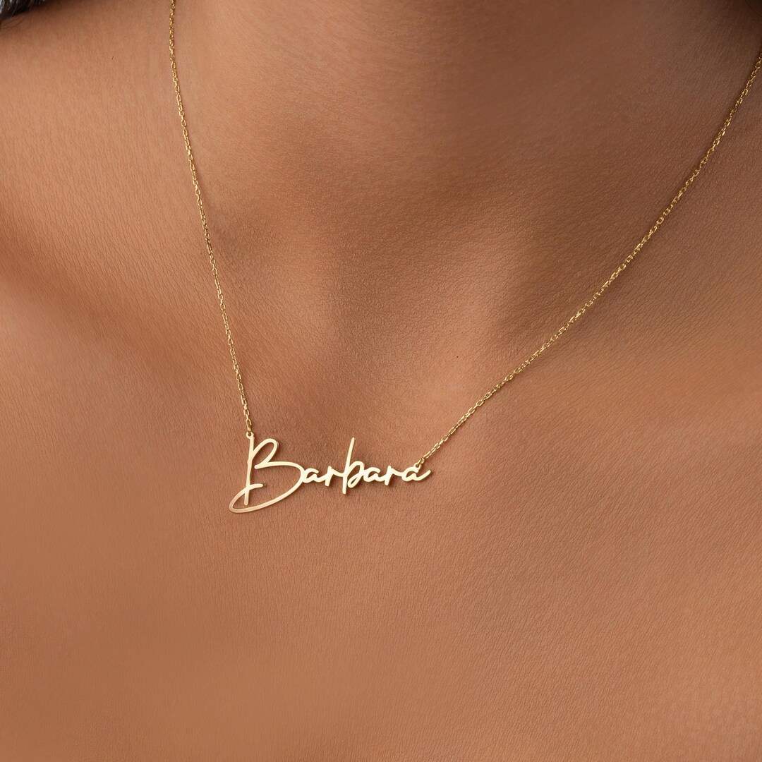 Custom Name Necklace, 14K Gold Script Name Necklaces for Women ...