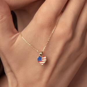 14K Solid Gold American Flag Pendant Necklace USA Flag Jewelry ...