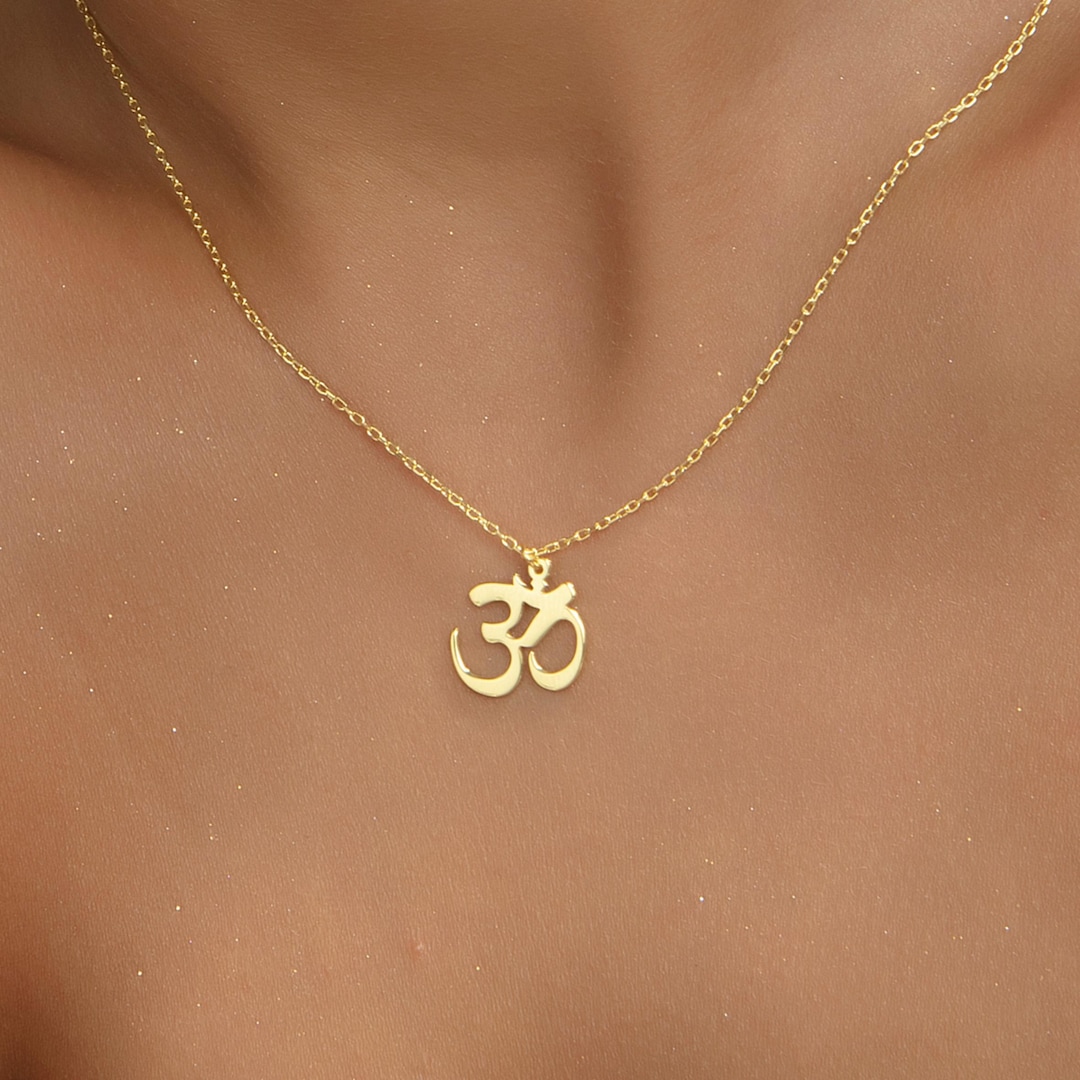14K Solid Gold Om Necklace, Dainty Om Pendant, Aum Chain Pendant ...
