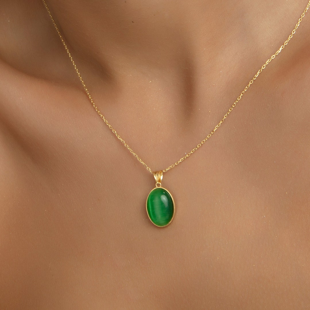 14K Gold Plated Jade Necklace, Jade Stone, Gift for Her, Jade Necklace ...