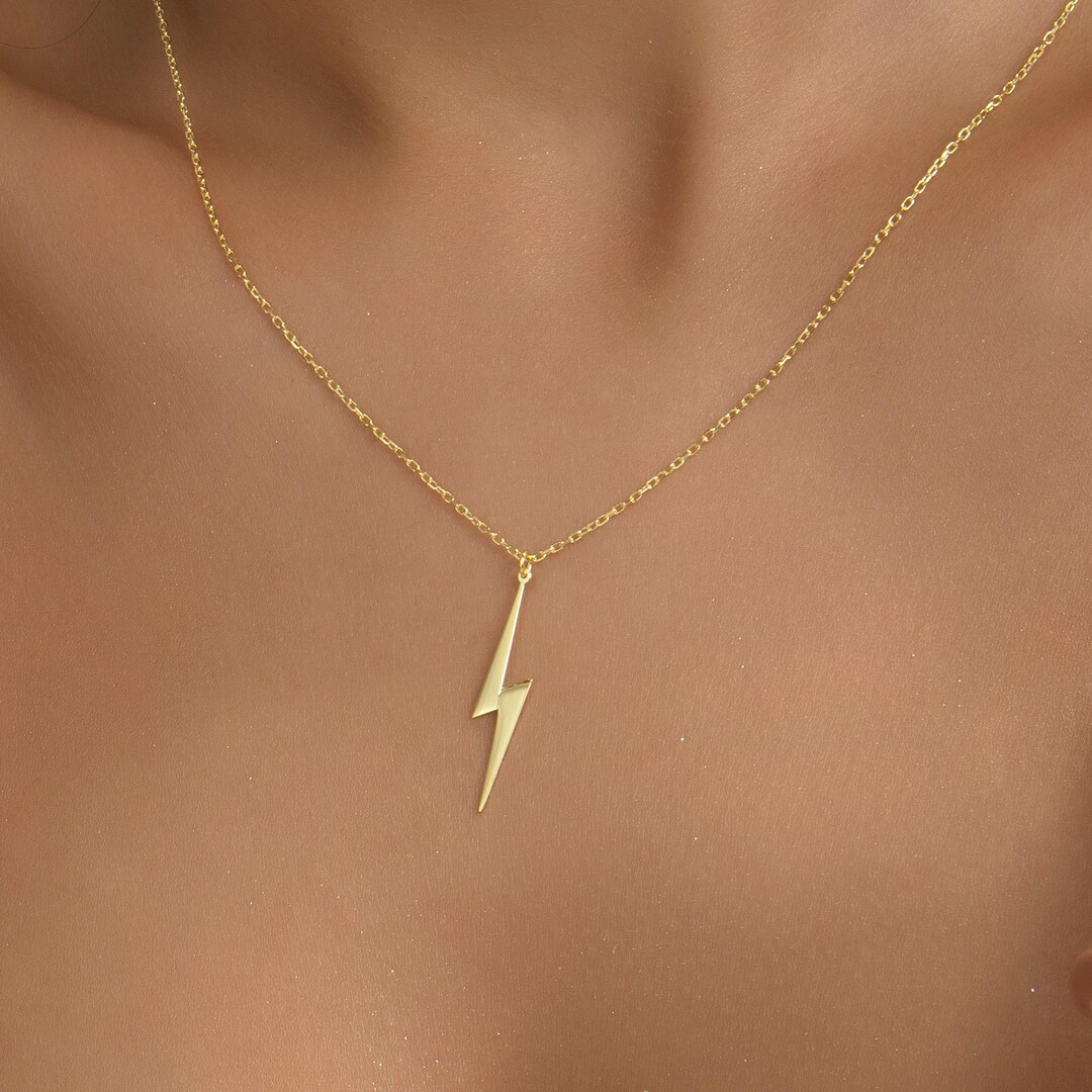 14K Gold Plated Lightning Necklace, Gift for Her, Thunderbolt Necklace ...