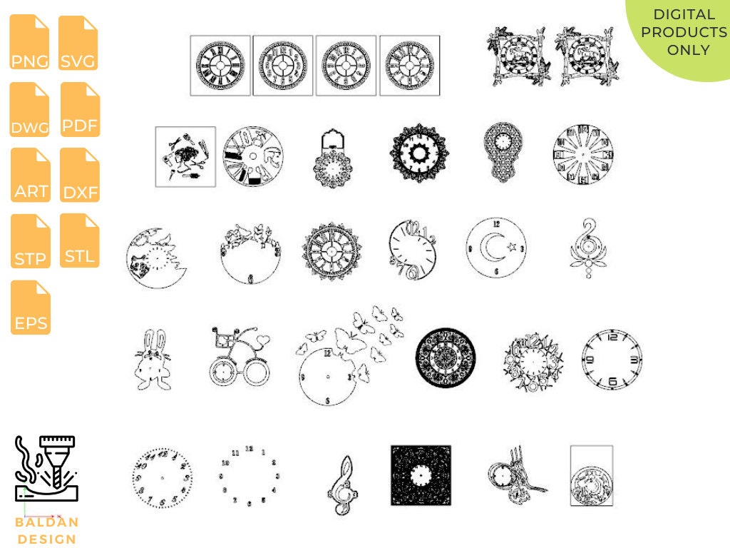 30 Pieces Set Wall Clock Digital Files,wall Clock Designs for CNC ...