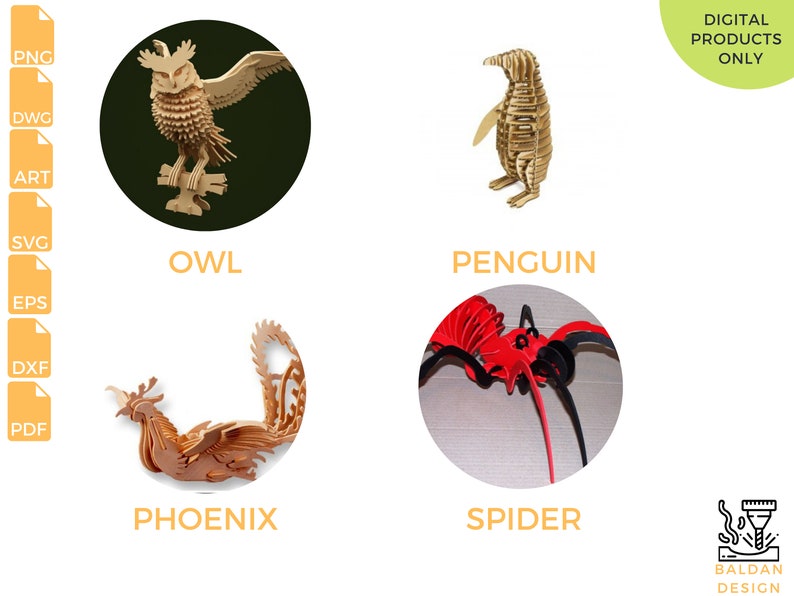 15 Pieces Animal Puzzles CNC DXF File, Puzzle Digital Cut Files for CNC ...