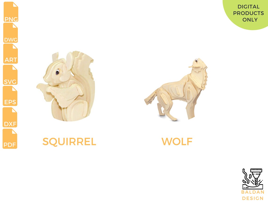15 Pieces Animal Puzzles CNC DXF File, Puzzle Digital Cut Files for CNC ...
