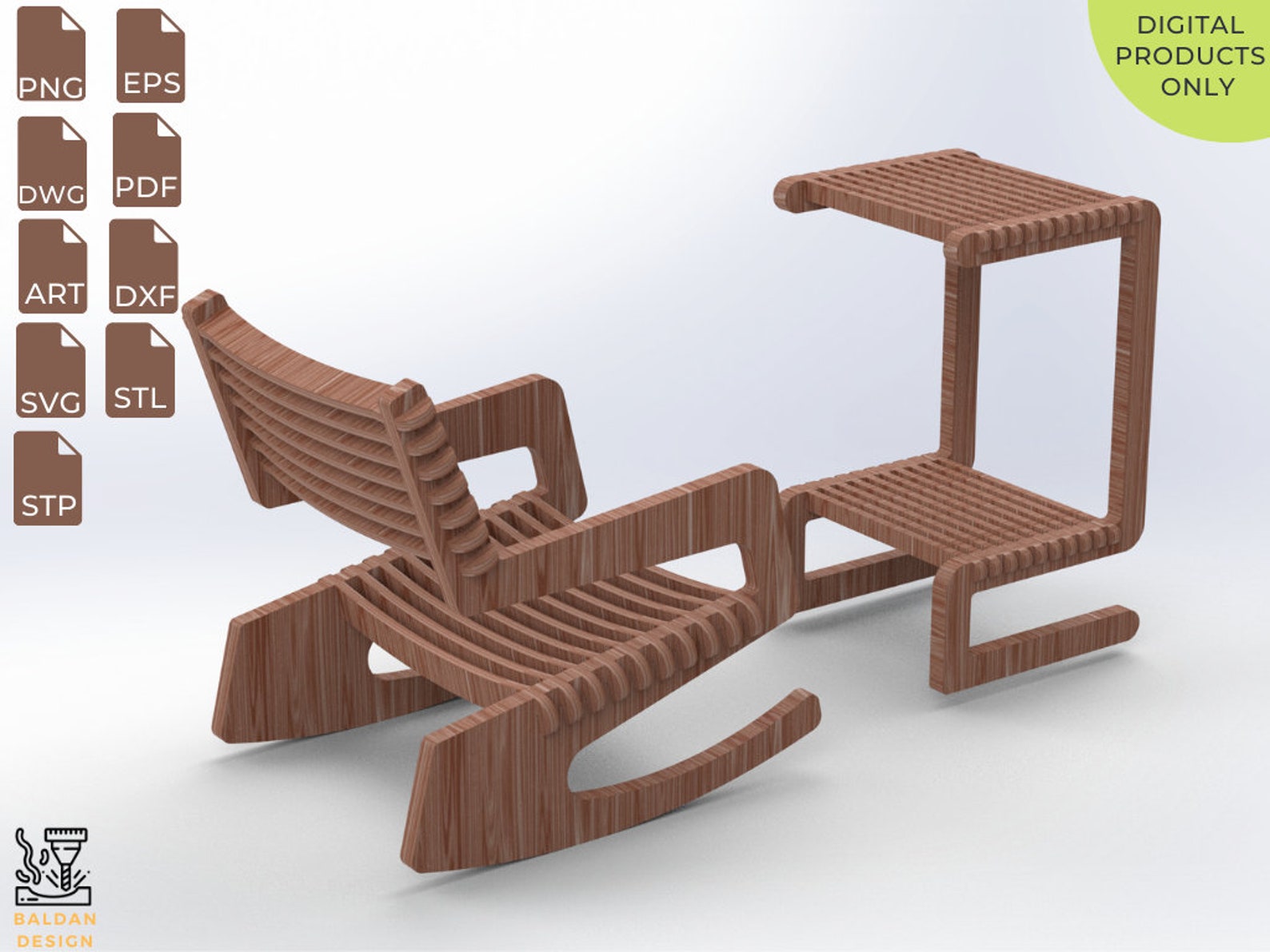 Desk and Rocking Chair CNC File for Wooden Furniture,laser Cut Wooden ...