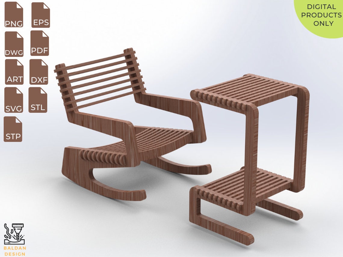 Desk and Rocking Chair CNC File for Wooden Furniture,laser Cut Wooden ...
