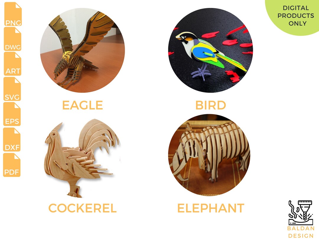 15 Pieces Animal Puzzles CNC DXF File, Puzzle Digital Cut Files for CNC ...