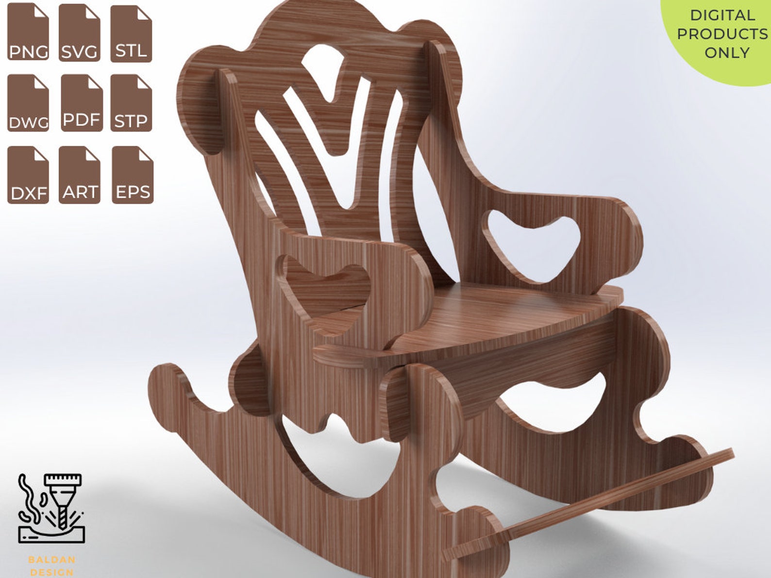 Kids Rocking Chair CNC File for Wooden Furniture, Laser Cut Wooden File ...