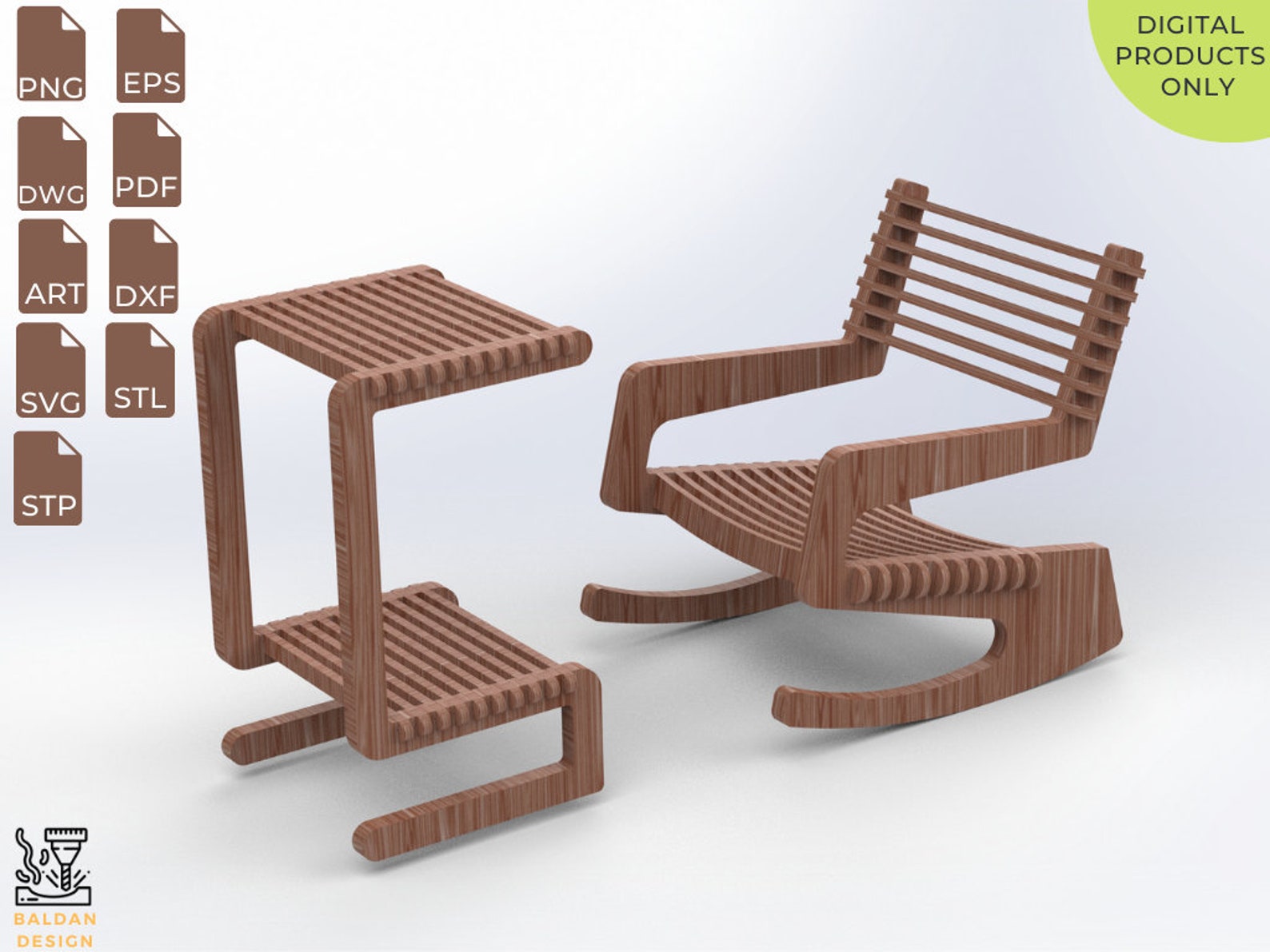 Desk and Rocking Chair CNC File for Wooden Furniture,laser Cut Wooden ...