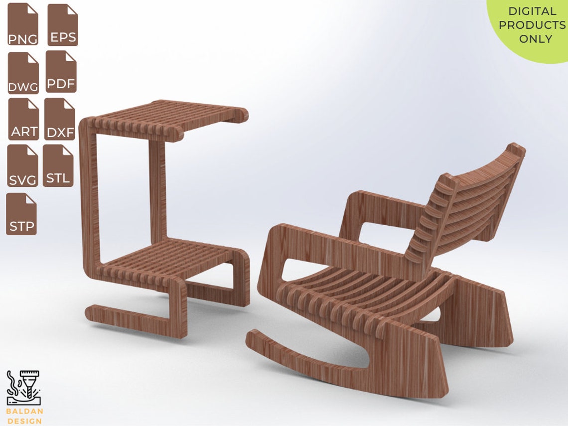 Desk and Rocking Chair CNC File for Wooden Furniture,laser Cut Wooden ...