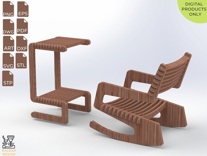 Desk and Rocking Chair CNC File for Wooden Furniture,laser Cut Wooden ...