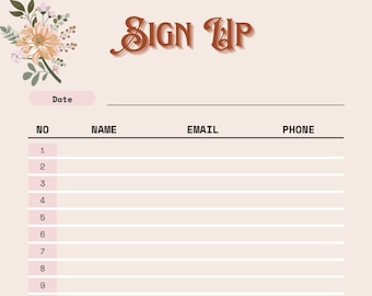 Elegant Sign-up Sheet, Customer Info Sheet, Employee Sign-up Sheet ...