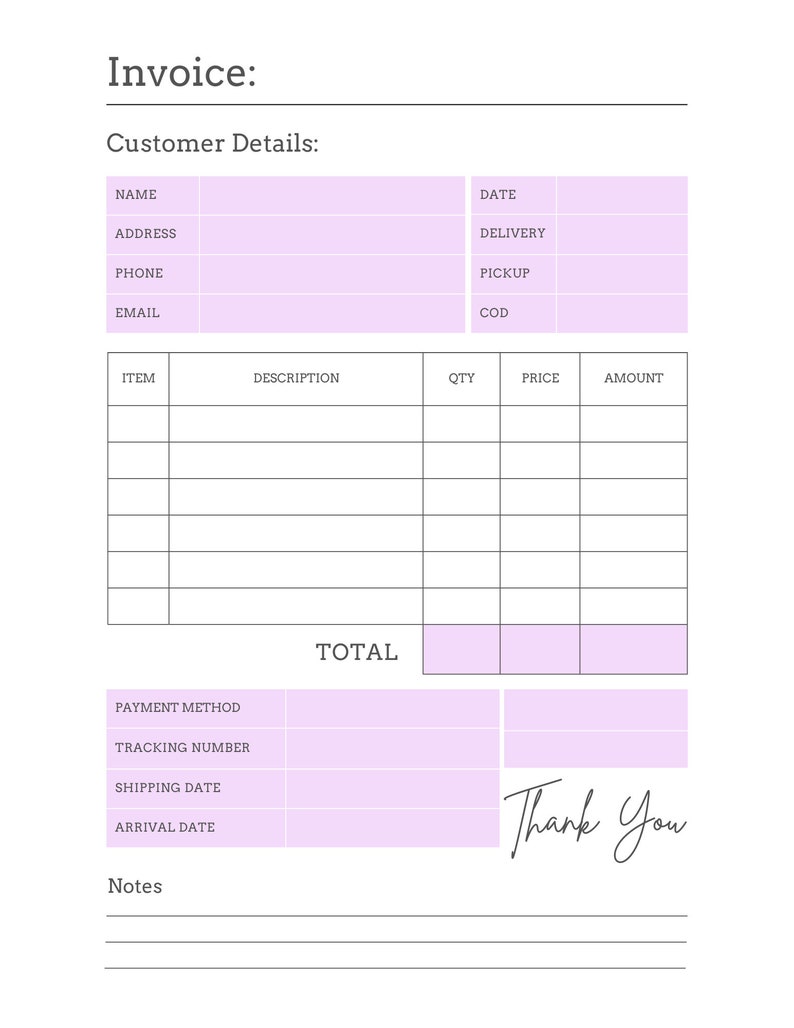 Invoice Template Small Business Invoice Order Form Instant - Etsy