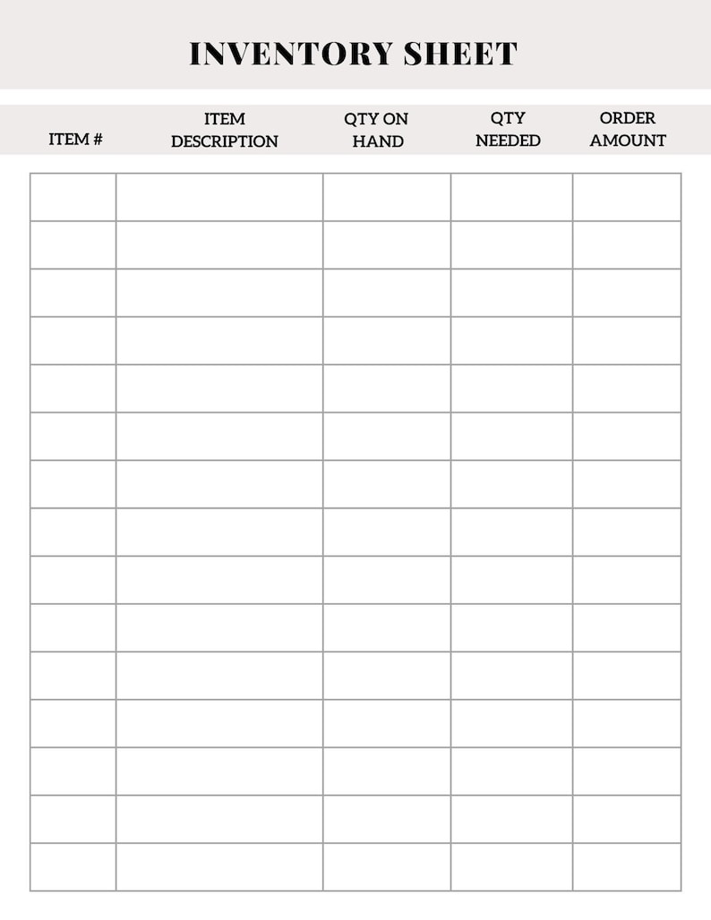Inventory Management Form, Inventory Sheet, Small Business Organizer ...
