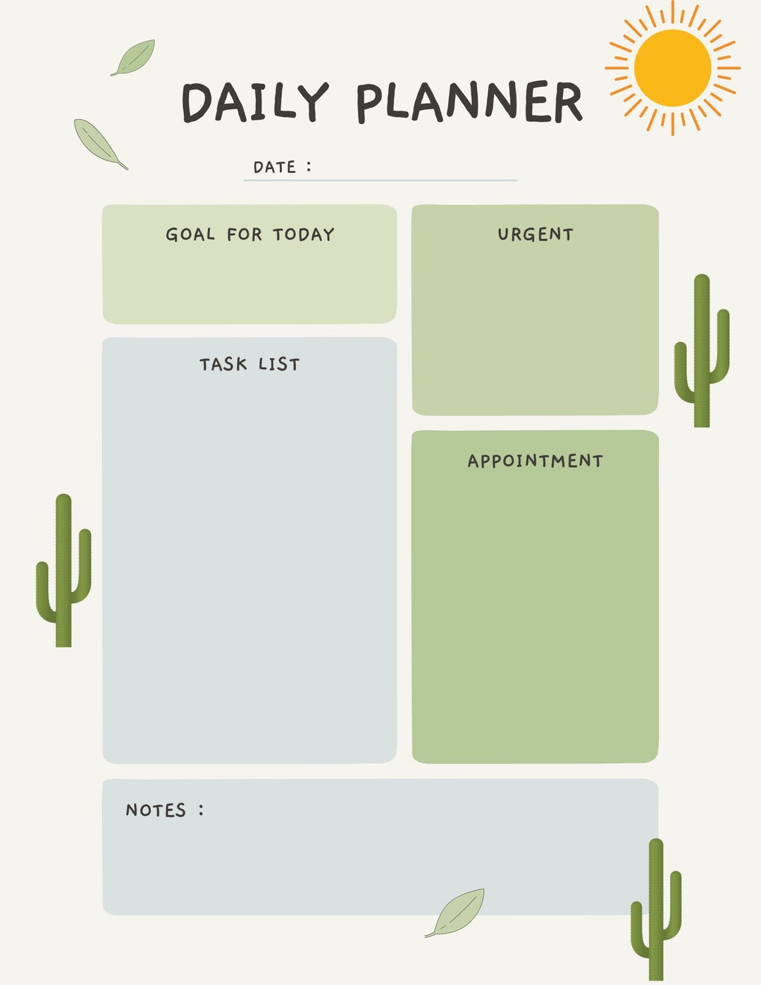 Daily Planner, Cacti Planner, 2023 Planner, Printable Daily Tracker ...