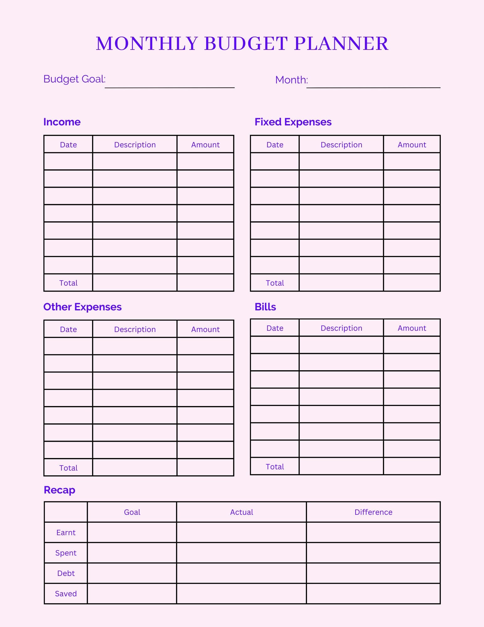 Simple Monthly Budget, Printable Digital Download, Pretty Buget Planner ...