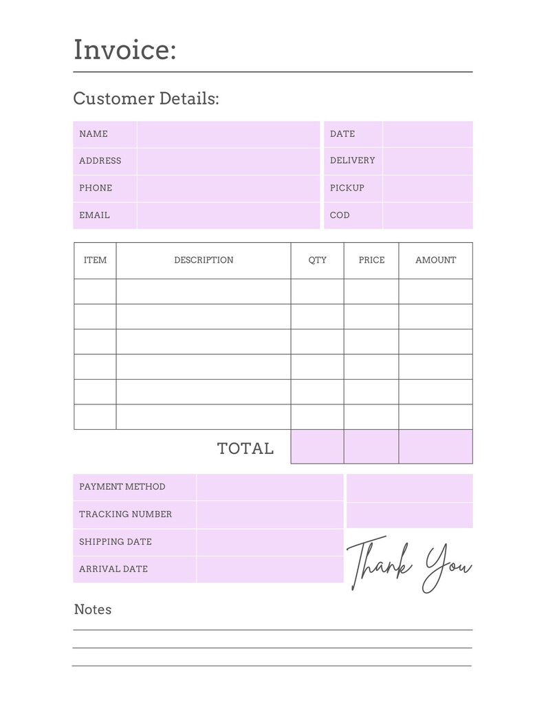 Invoice Template, Small Business Invoice, Order Form, Instant Download ...