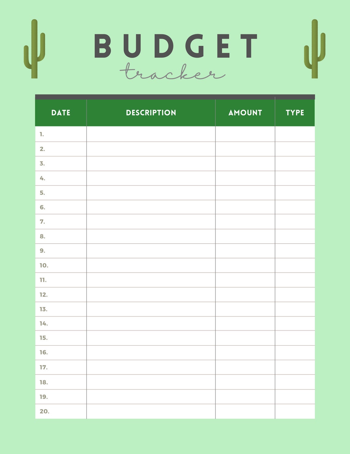 Budget Planner, Budget List, Printable Budget Trackers, Budget List ...