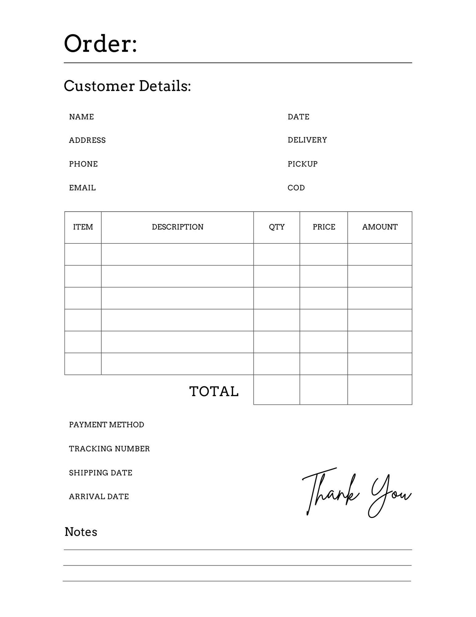 Easy Invoice, Business Invoice, Order Form, Instant Download Order Form ...