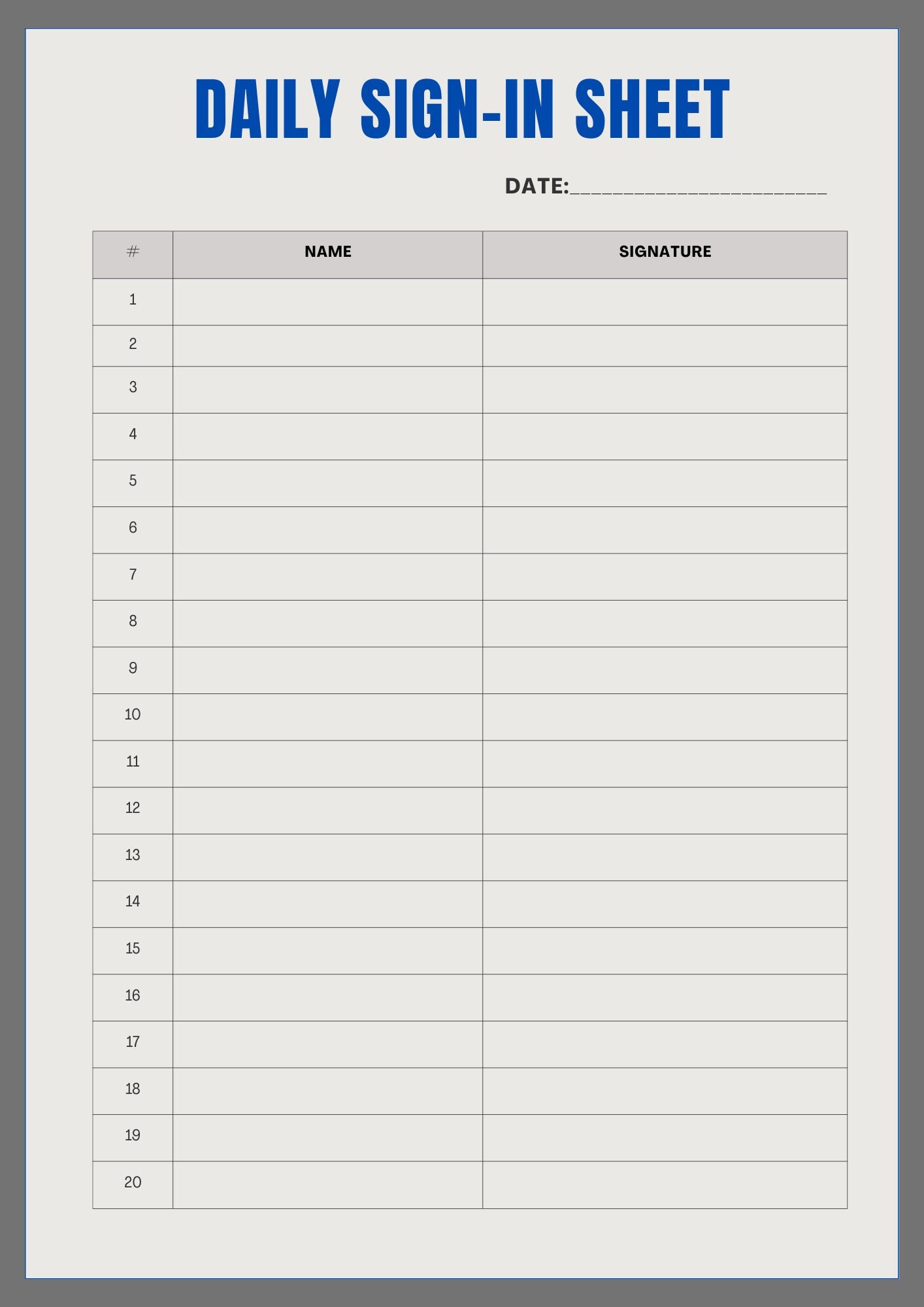 Gray and Blue Sign-in Sheet, Customer Info Sheet, Employee Sign-in ...