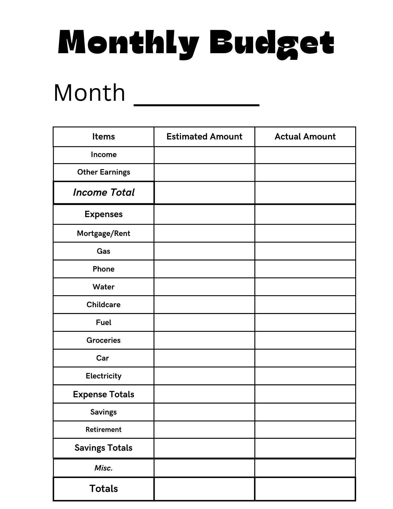 Easy Monthly Budget, Printable Digital Download, Modern Minimalist ...