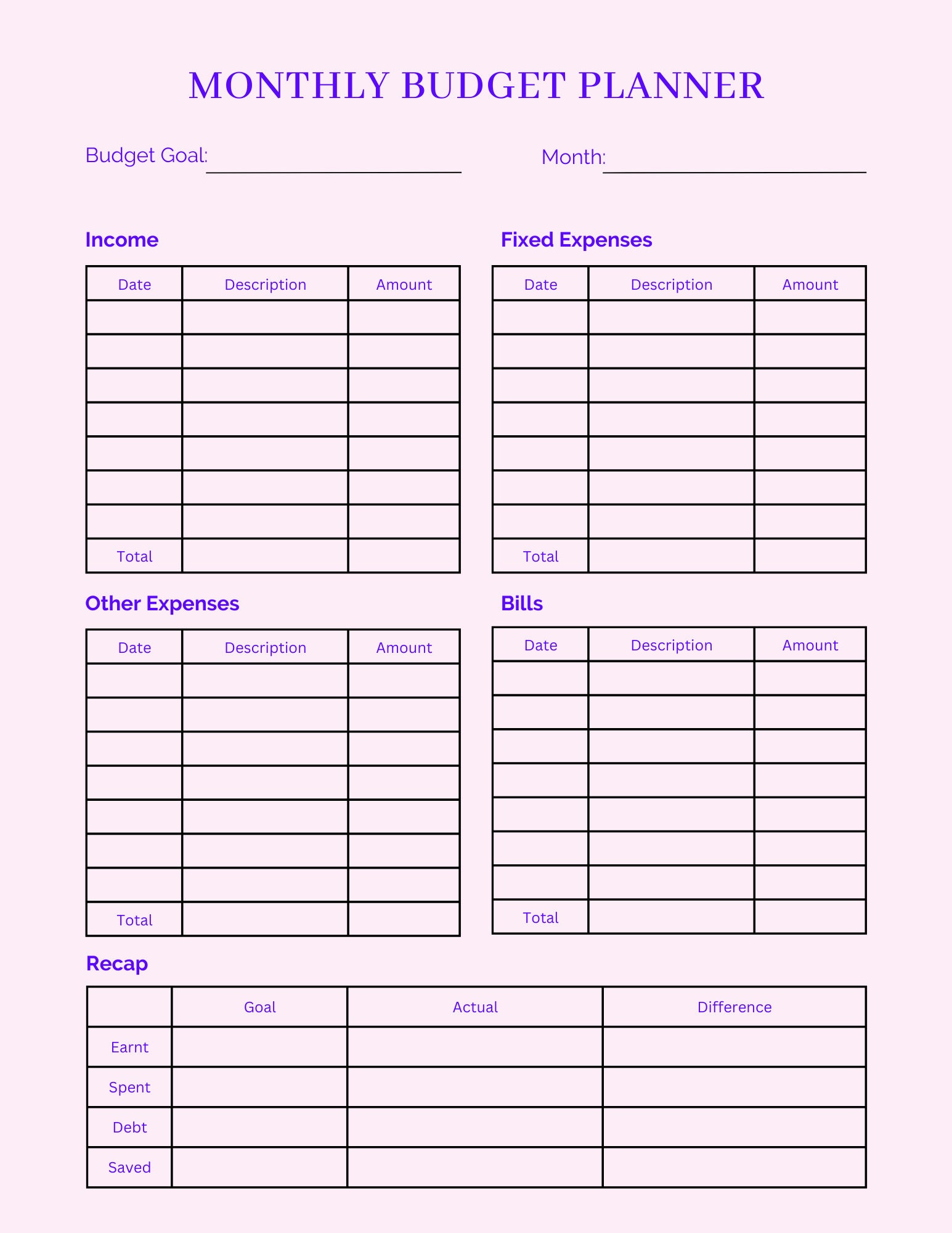 Simple Monthly Budget Printable Digital Download Pretty - Etsy